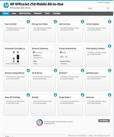 Embedded Web Server Hp Officejet 250 Mobile All In One Print Hp