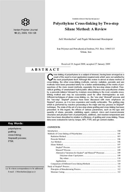 Pdf Polyethylene Cross Linking By Two Step Silane Method A Review