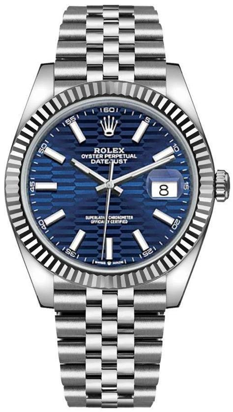 126334 0032 Rolex Datejust 41 Blue Fluted Motif Dial Mens Luxury Watch