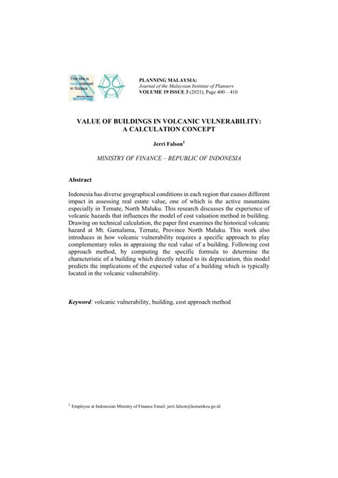 Pdf Value Of Buildings In Volcanic Vulnerability A Calculation Concept
