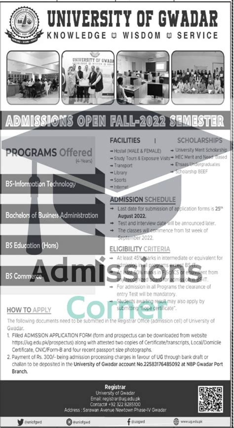 University Of Gwadar Bs Admissions Fall 2022