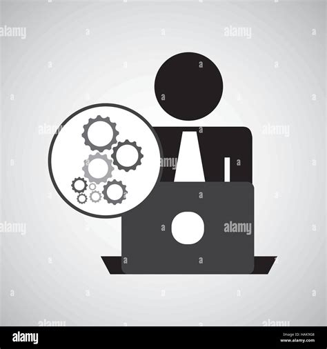 Silhouette Programmer Working Laptop Gears Vector Illustration Eps 10