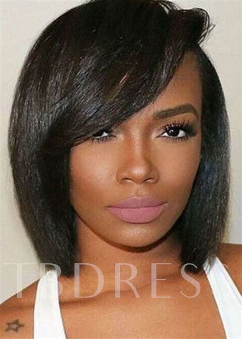 Short Bob Hairstyles Side Part Wigs With Bangs Straight Synthetic Hair Capless Wigs For African