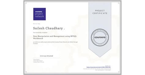 Completion Certificate For Data Manipulation And Management Using Mysql