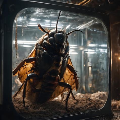 Premium Ai Image Huge Space Cockroach With Antennae Climbed Onto The