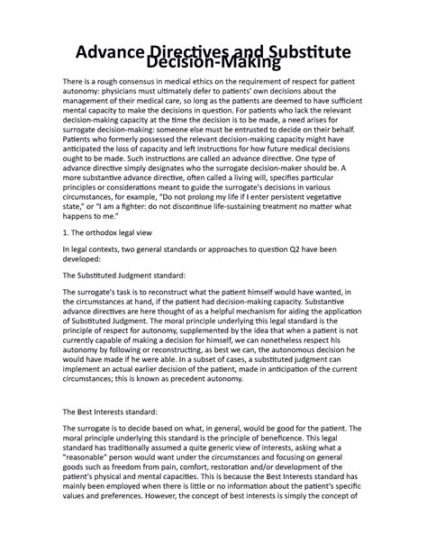 Lecture In Advance Directives And Substitute Decision Making Advance