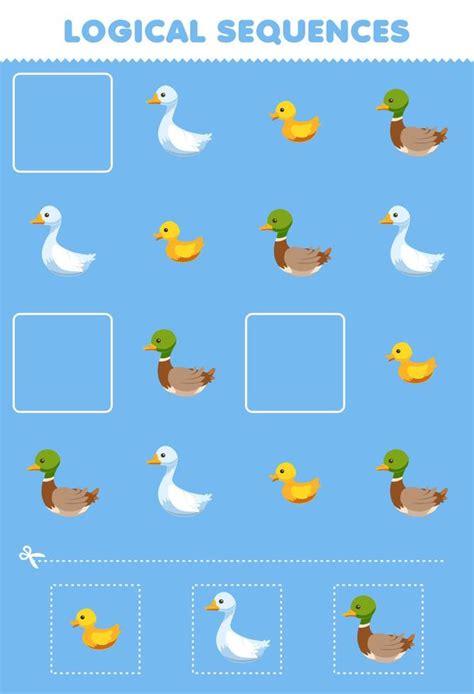 Juego Educativo Para Niños Secuencias Lógicas Para Niños Con Linda Caricatura Ganso Pato Imagen