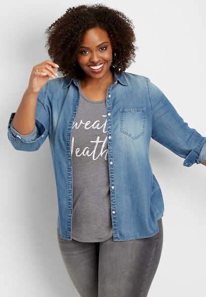 Plus Size Denim Button Down Shirt Womens Plus Size Jeans Womens