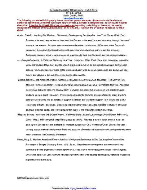 Sample Annotated Bibliography In Mla Style Pdfsimpli