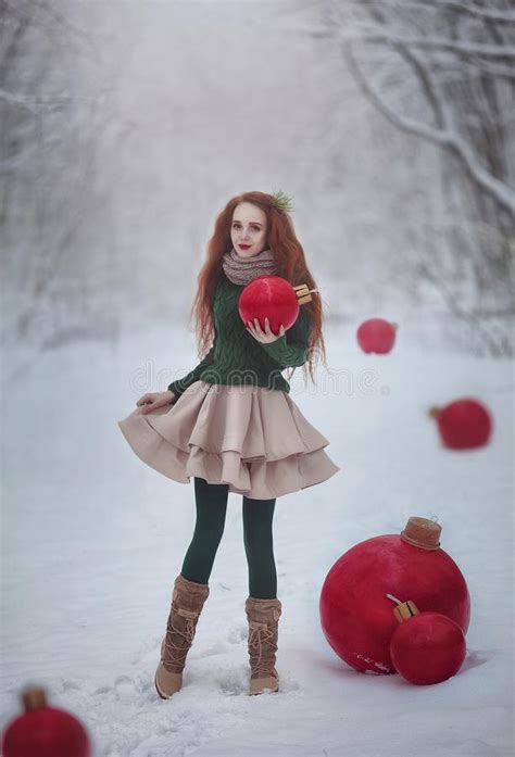 A Beautiful Long Haired Red Haired Elf Girl Is Sitting Under A Yellow