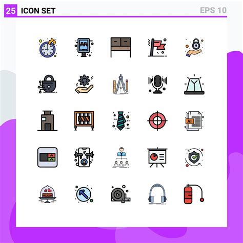 Pictogram Set Of 25 Simple Filled Line Flat Colors Of Privacy Hand Interior Security Flag