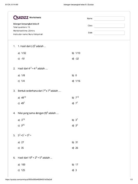 Bilangan Berpangkat Kelas 9 Pdf