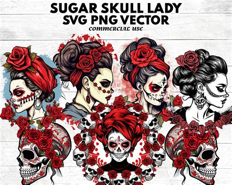 6 Sugar Skull Girls Svg Png Bundle Png Clip Art Downloadable Digital