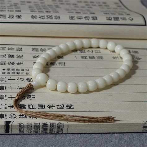 原生态白玉菩提根27颗手持星月老型菩提子佛珠手链白色配饰虎窝淘