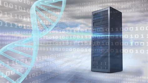 Spinning DNA And Data Server Surrounded By Binary Codes Stock Video