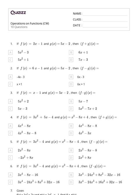 50 Functions Operations Worksheets On Quizizz Free And Printable