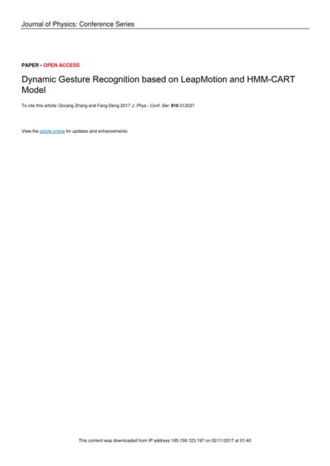 Pdf Dynamic Gesture Recognition Based On Leapmotion And Hmm Cart Model