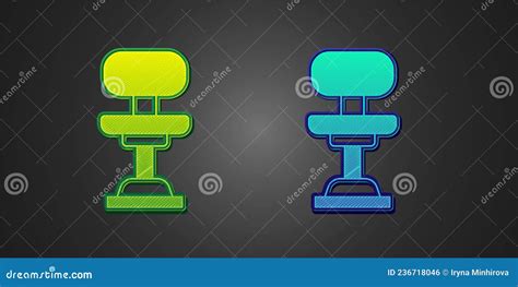 Icono De Silla De Oficina Verde Y Azul Aislado En Fondo Negro Vector