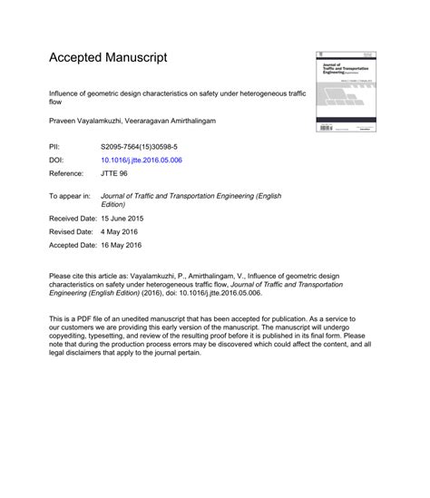 Pdf Influence Of Geometric Design Characteristics On Safety Under