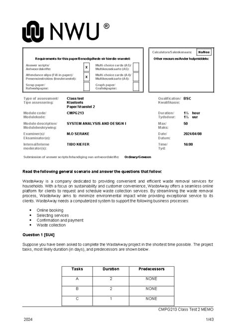 Cmpg213 Class Test 2 2024 Memo Calculators Sakrekenaars No Nee