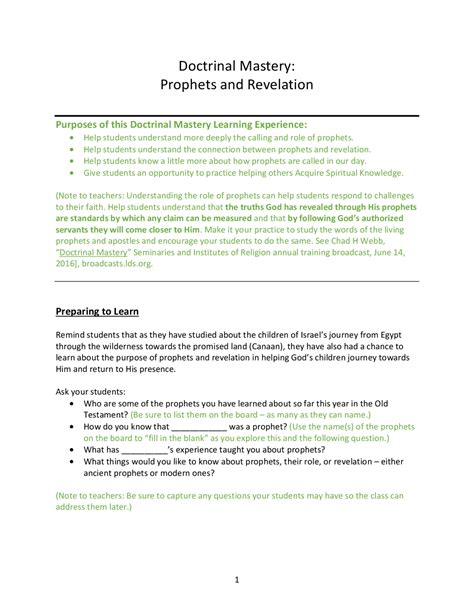 Doctrinal Mastery Prophets And Revelation Lecture Notes Religion