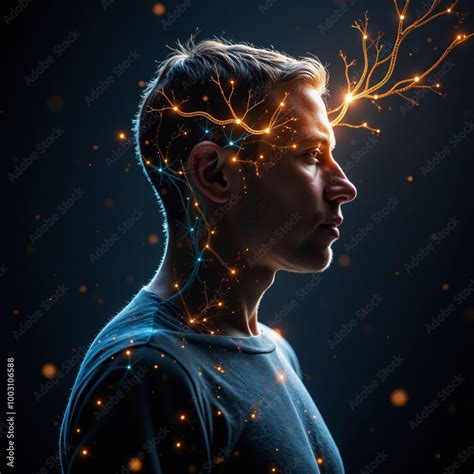 A Human Silhouette With Glowing Neural Connections Represents Cognitive