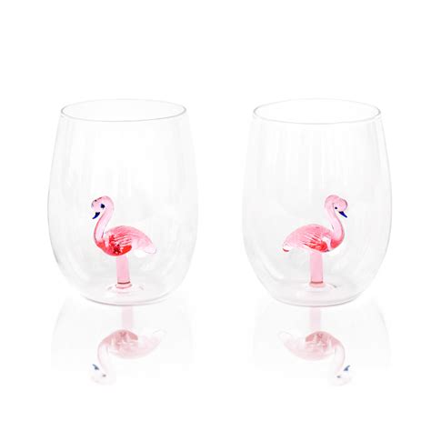 Flamingo Stemless Wine Glass Flamingo Wine Glasses Flamingo Glass