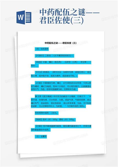 中药配伍之谜君臣佐使 三 Word模板下载 编号lgkajede 熊猫办公