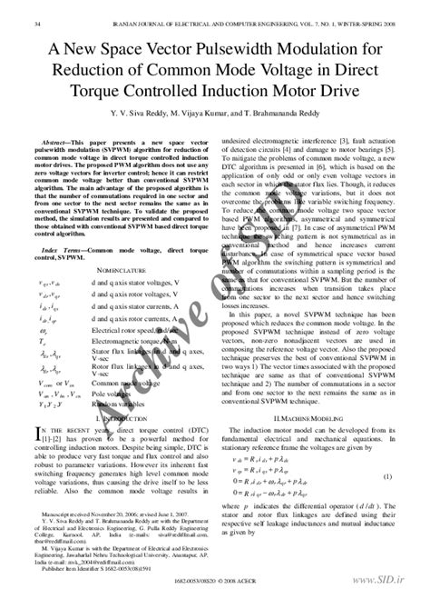 Pdf A New Space Vector Pulsewidth Modulation For Reduction Of Common Mode Voltage In Direct