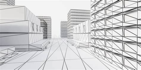 abstract architecture draft wire mesh 3d render illustration stock
