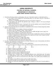 Biostatistics Assignment 2021 Doc Bio Statistics Rom Chapter 1 5 Work Sheet JIMMA UNIVERSITY