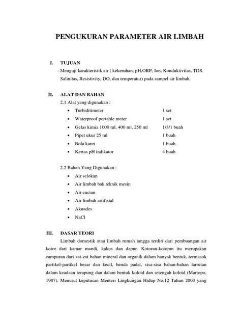 Laporan Tetap Pengukuran Parameter Air Limbah Pdf