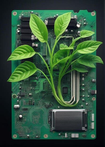 Premium Photo A Green Plant Growing Out Of A Motherboard