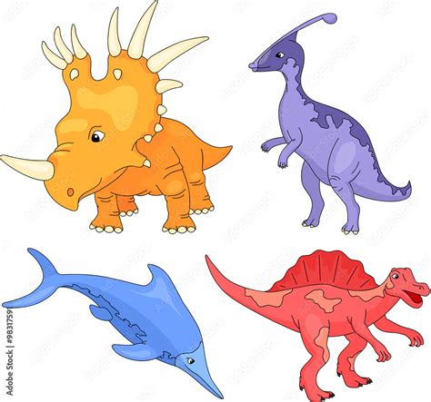 Set Of Palaeosaurus Styracosaurus Spinosaurus And Ichthyosaur Stock