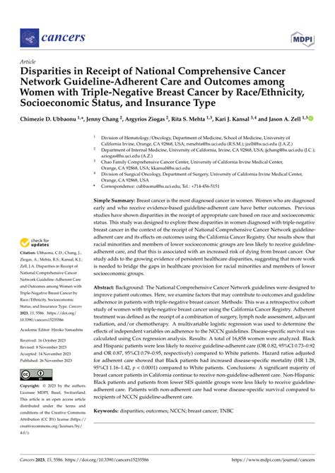 Pdf Disparities In Receipt Of National Comprehensive Cancer Network Guideline Adherent Care