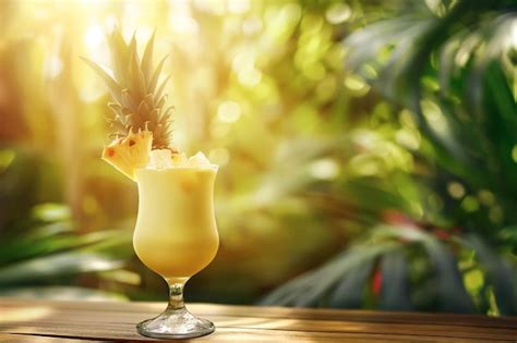 Premium Photo Pina Colada Cocktail In A Glass On A Wooden Table