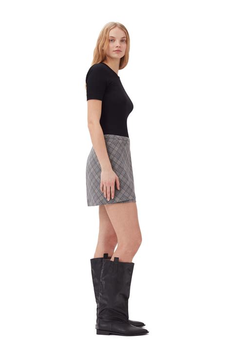 Frost Gray Checkered Mini Skirt Ganni
