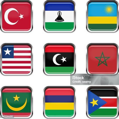 アフリカの国旗ボタンアイコンベクター画像素材セットトルコレソトルワンダリベリアリビアモロッコモーリタニアモーリシャス南スーダン アイコンの