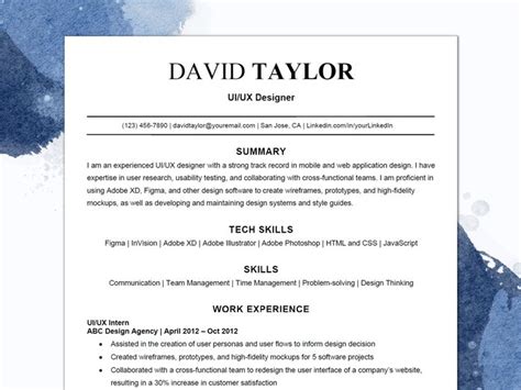 Uiux Designer Resume Template Ats Friendly Resume Template For Word