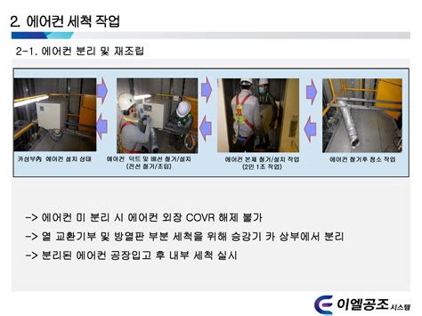 승강기에어컨세관작업 시공계획서일체형 기술자료 이엘공조시스템