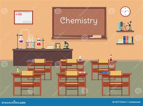 Vector Flat Illustration Of Chemistry Lassroom At The School
