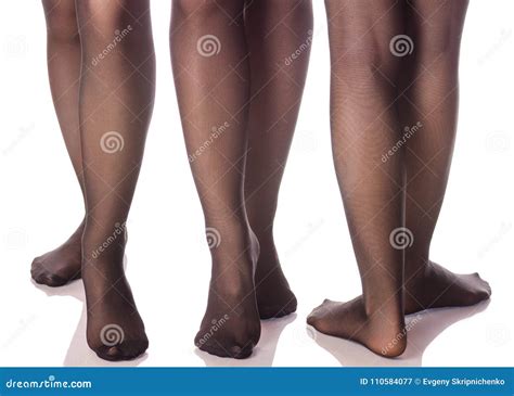Piernas Femeninas En Medias Negras De Las Medias De Diversa Belleza De