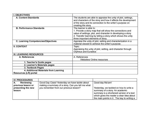 Dlp A Detailed Lesson Plan I Objectives A Content Standards The