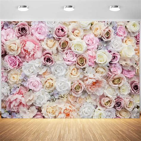 7x5ft Flower Backdrop Pink White Flowers Wall Photography