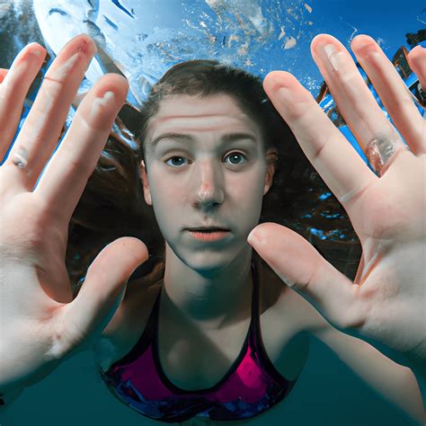 Closeup Wide Angle Underwater Photo Of A Teenage Girl Swimming