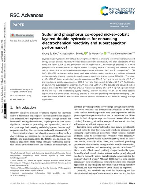 Pdf Sulfur And Phosphorus Co Doped Nickelcobalt Layered Double Hydroxides For Enhancing