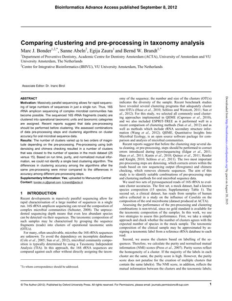 Pdf Comparing Clustering And Pre Processing In Taxonomy Analysis