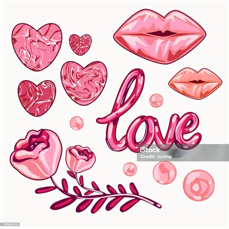 발렌타인 데이 세트 요소 입술 장미 사탕 등 스티커 키트 인사말 축하 초대장 플래너에 대한 템플릿 벡터 일러스트 레이 션 0명에
