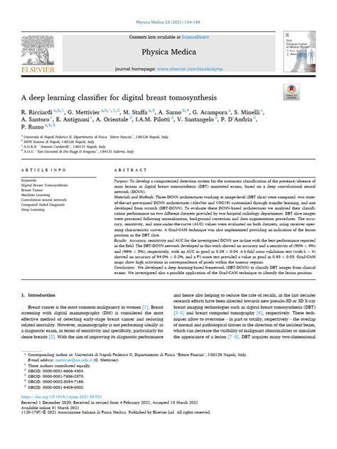 A Deep Learning Classifier For Digital Breast Tomo Pdf Sensitivity