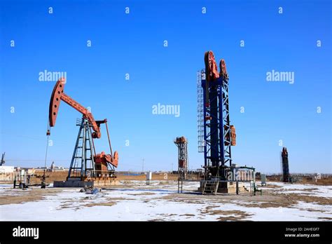 Oil Fields Pumping Units Work Stock Photo Alamy